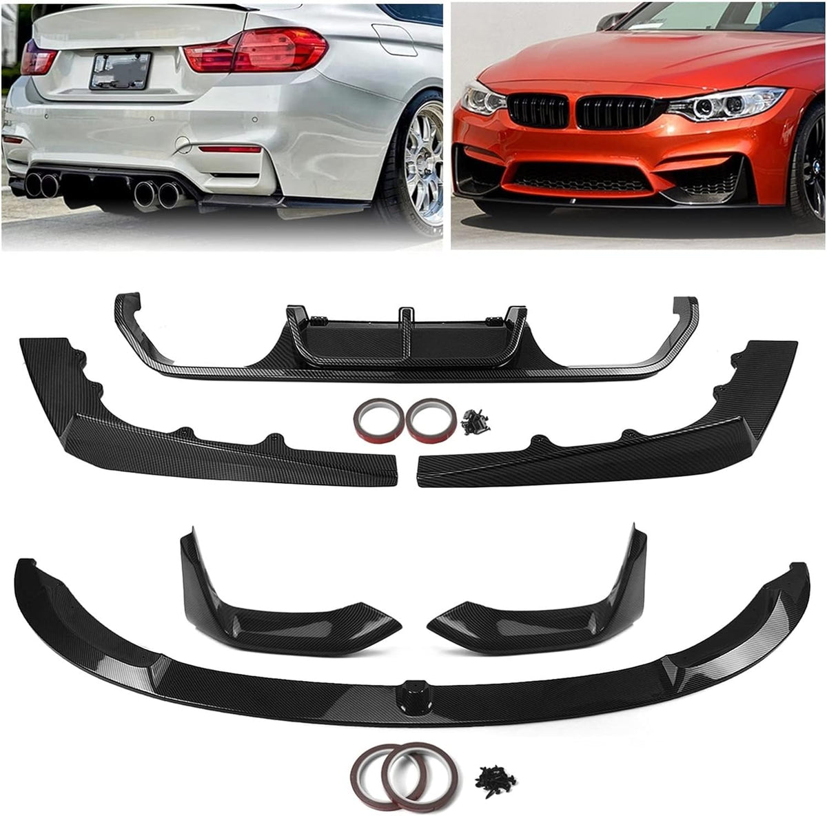 BMW F80 M3 F82 F83 M4 2015-2020 Front Lip + Rear Diffuser Glossy Black ...